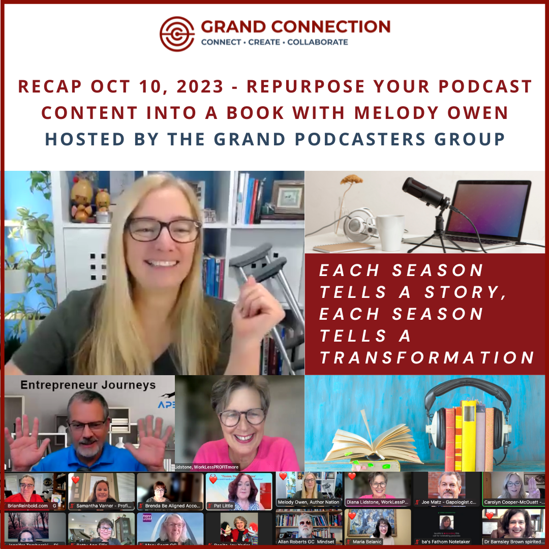 RECAP Oct 10, 2023 - Repurpose Your Podcast Content Into a Book With Melody Owen Hosted by the ...